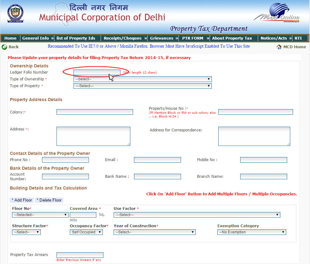 Filling MCD Property Tax Online