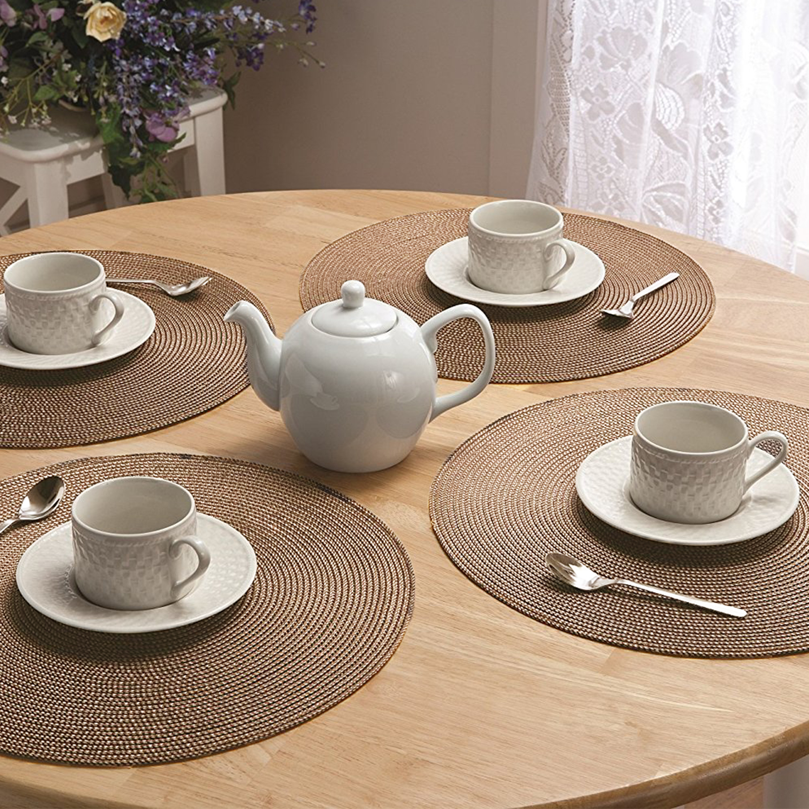 4 Pcs Weaved Round Non Slip Placemats Dining Table Mats Tableware Pad 