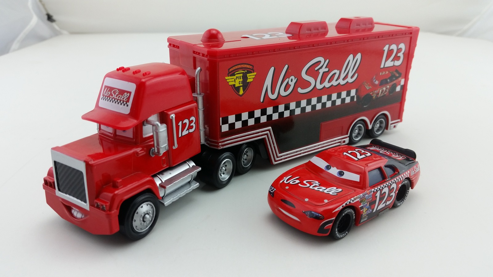 Disney Pixar Car No.123 Mack Racer's Truck & No Stall Toy Car 1:55 ...