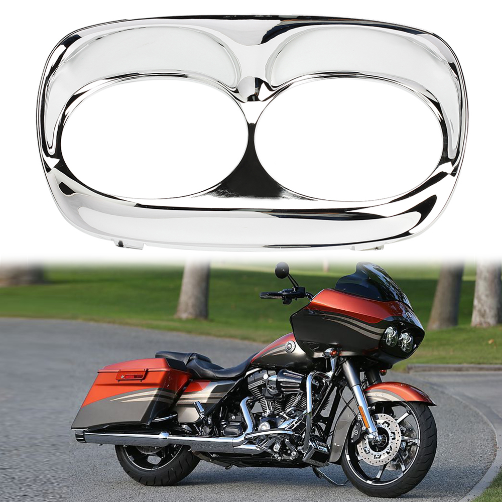 Chrome Dual Headlights Assembly Bezel Scowl Outer Fairing Cover For ...