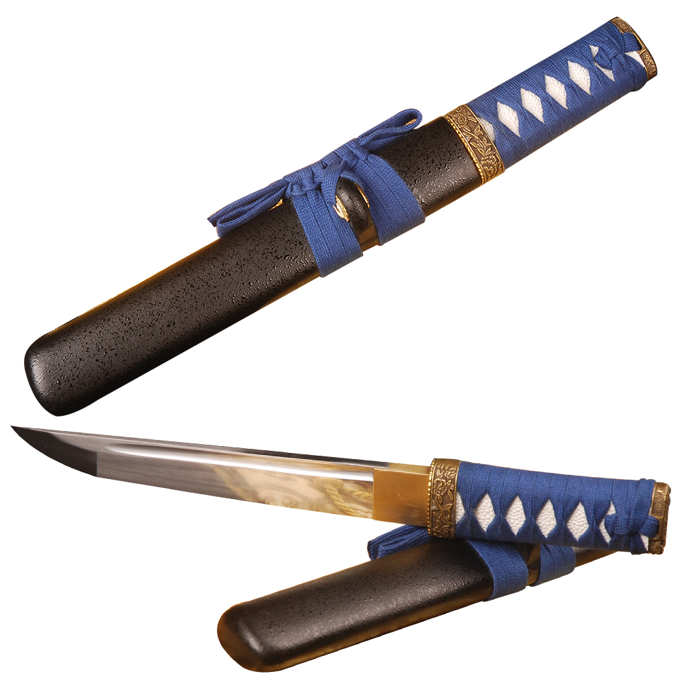 Hand-forged Japanese TANTO Samurai carbon steel sword blue ito ...