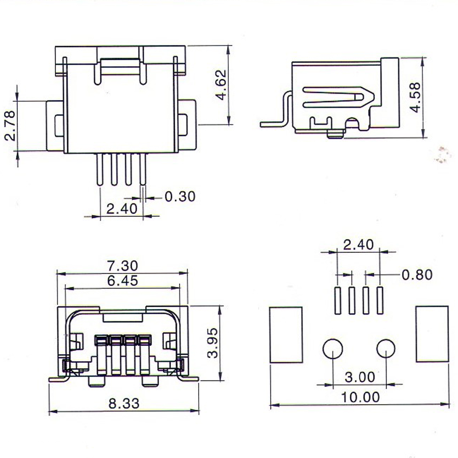 100pcs Mistake Proof Mini Usb 4 Pin Female Smt Smd Pcb Socket Connector