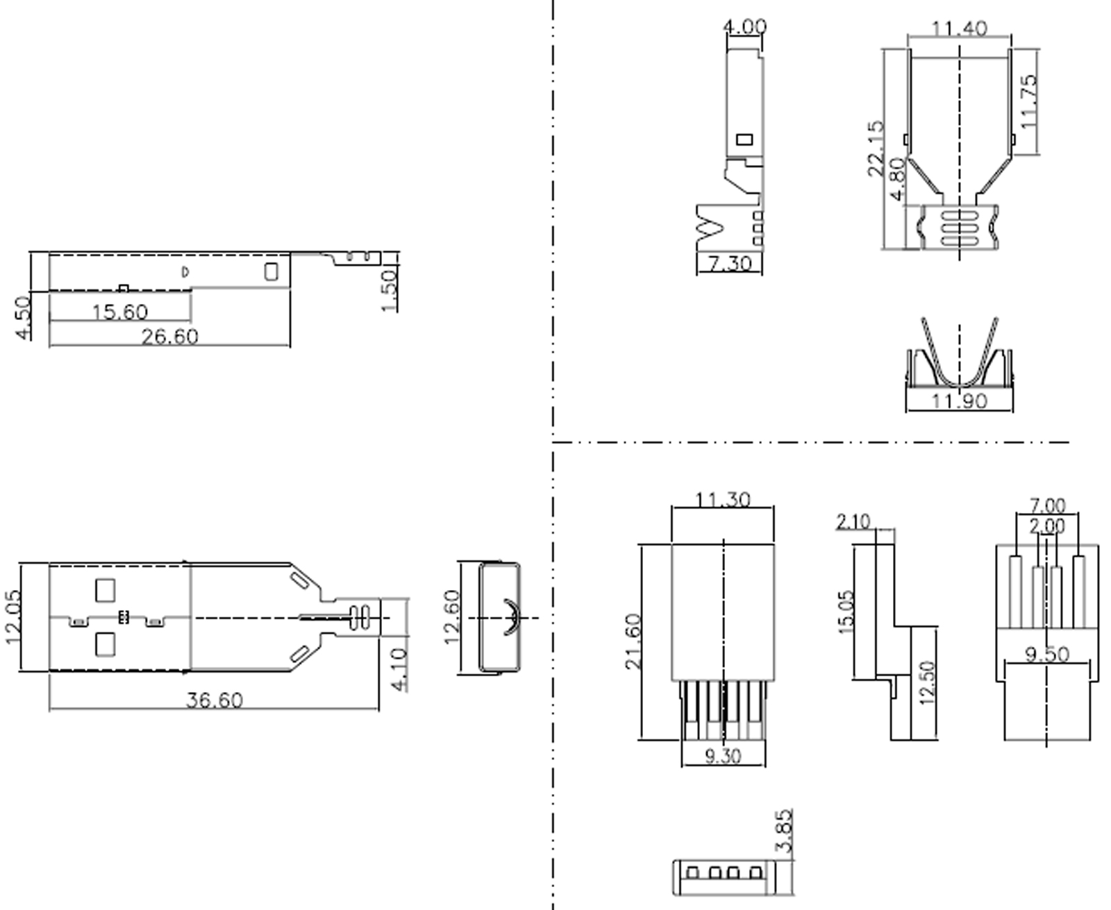 20Pcs USB 2.0 Type A 4 Pin Male Three Types Plug Connector For PC DIY ...
