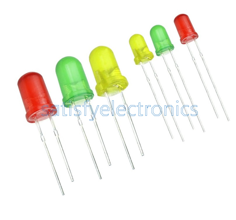 100PCS Round Head Light Emitting Diode LED 3mm 5mm Red Green Yellow Mix ...