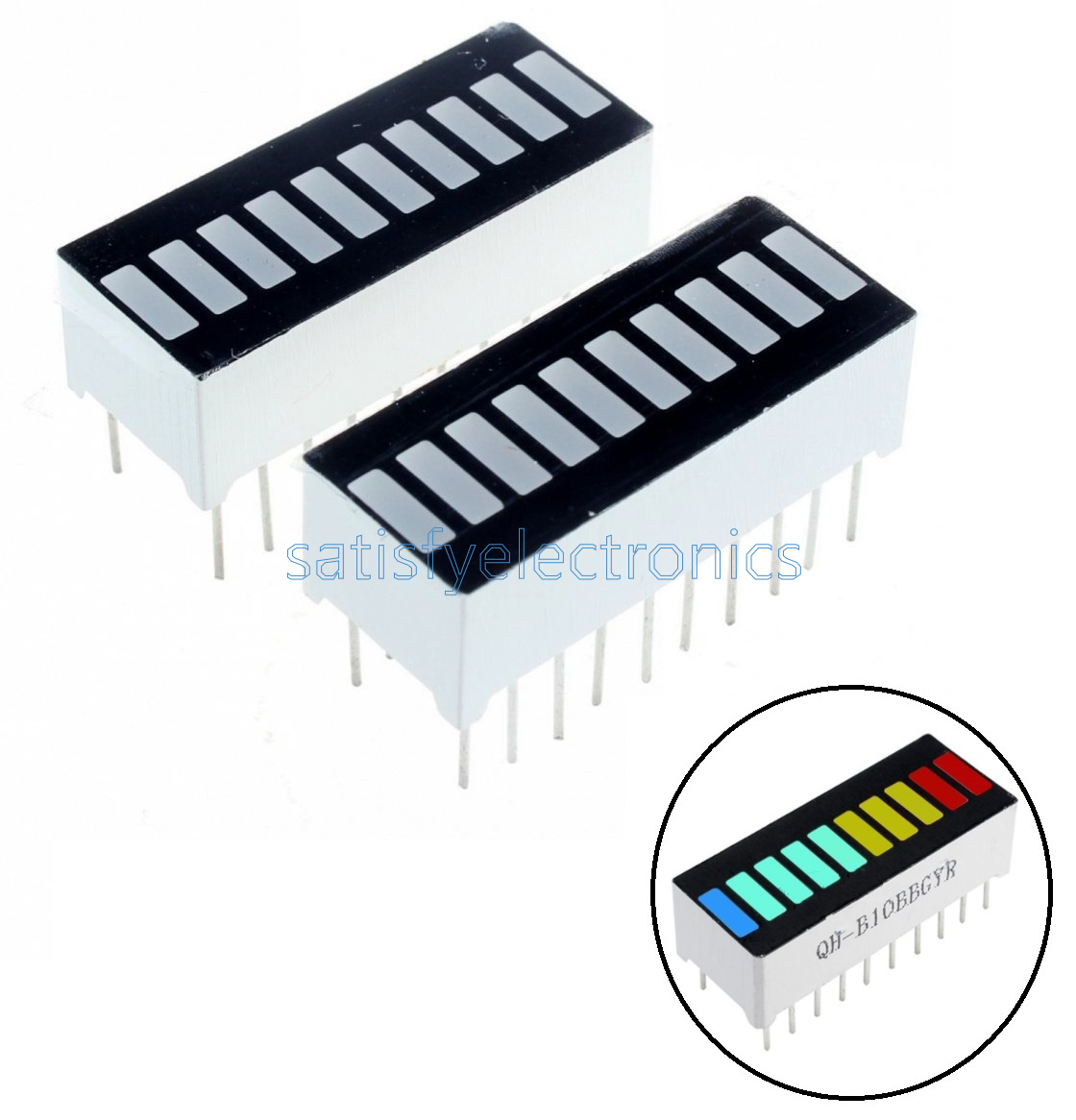 5PCS 10 Segment Colorful LED BAR Graph Indicator DIP Blue Green Yellow ...