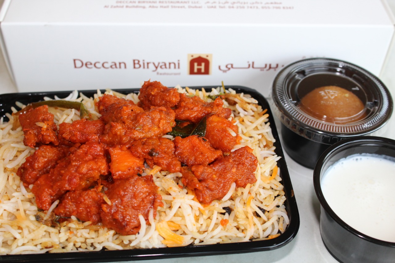 Chicken 65 Biryani Box 16 oz, with Raita and Sweet