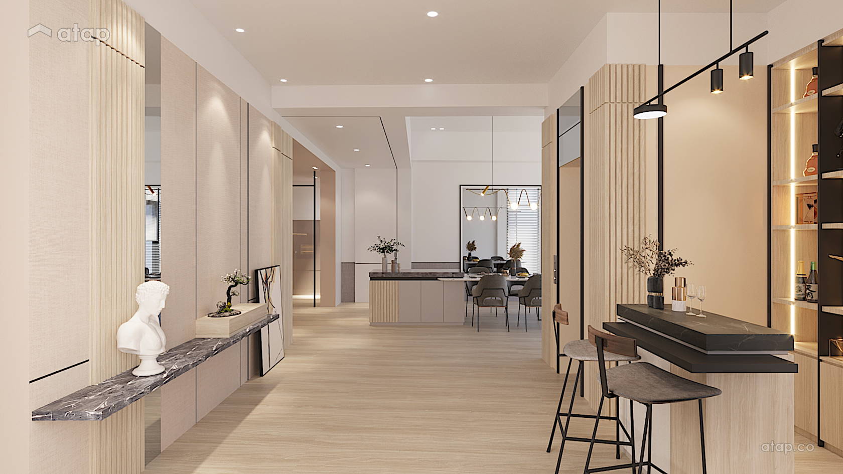 Modern Zen Dining Room Living Room terrace design ideas & photos ...