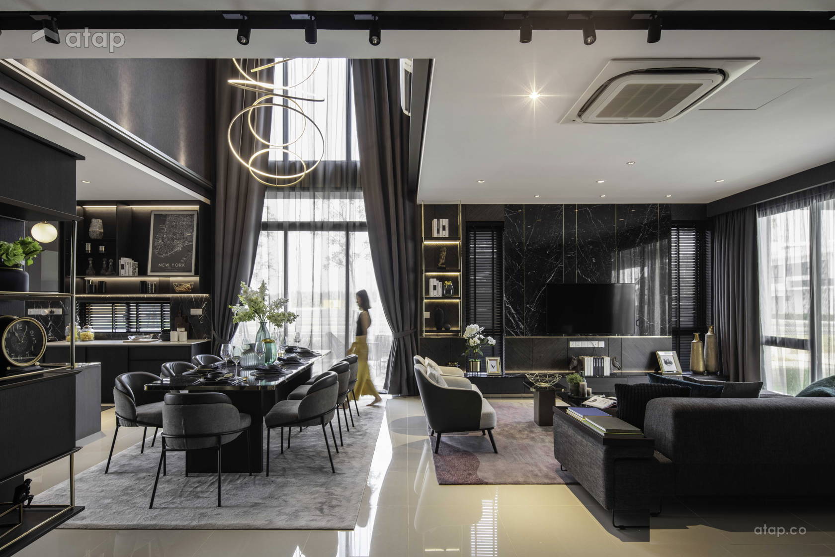 Modern Dining Room Living Room semi-detached design ideas & photos ...