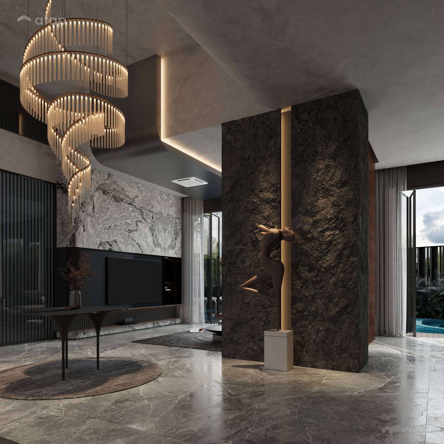 Contemporary Modern Foyer Living Room bungalow design ideas & photos ...