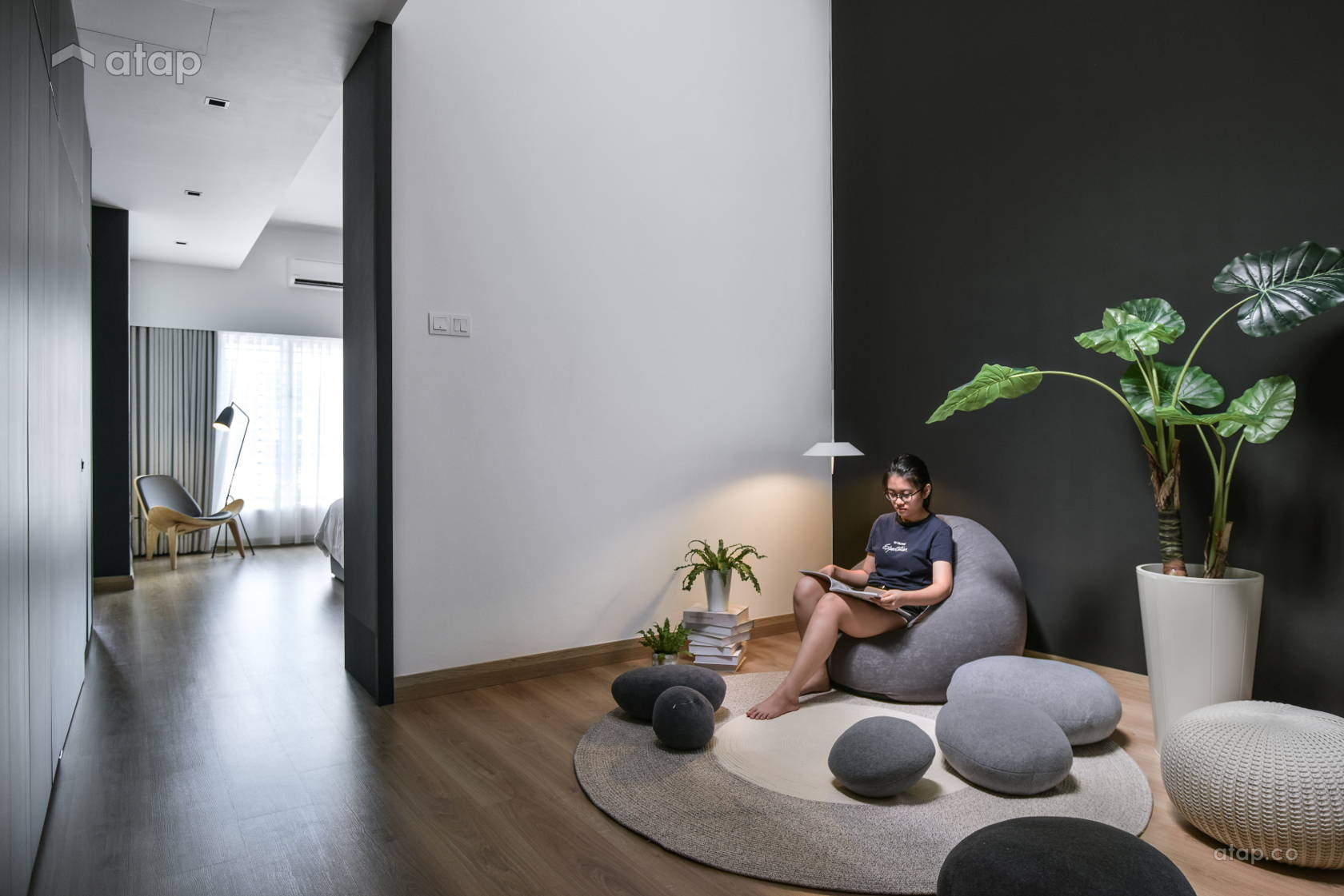 Contemporary Minimalistic Family Room Study Room terrace design ideas ...