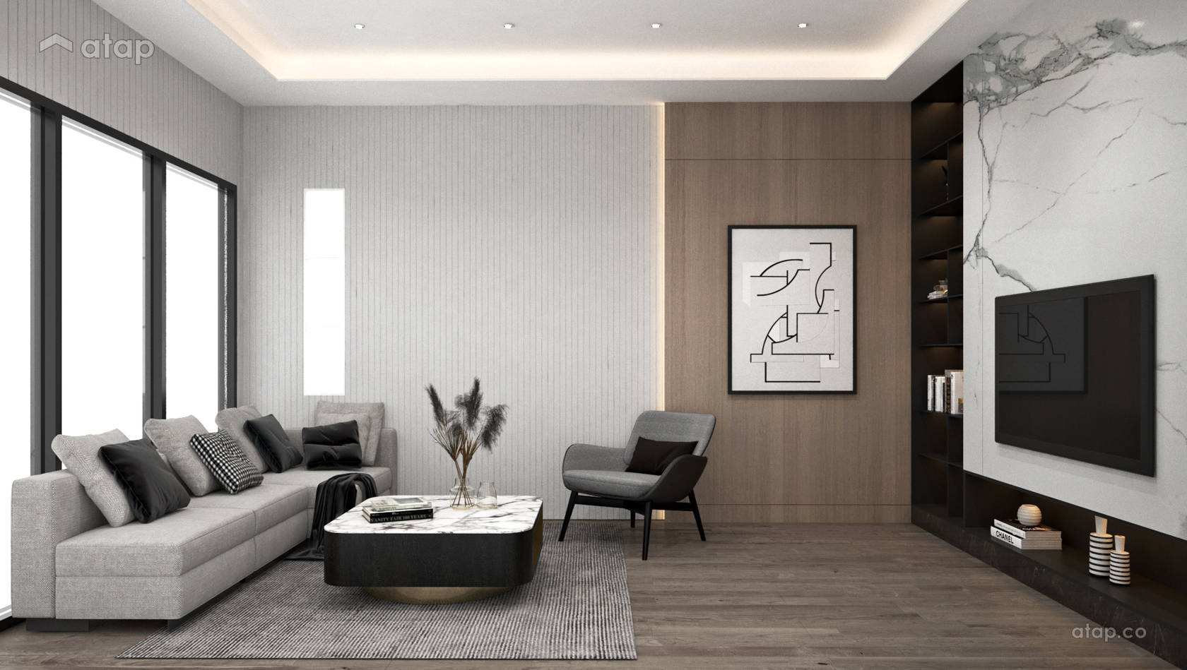 Minimalistic Modern Family Room semi-detached design ideas & photos ...