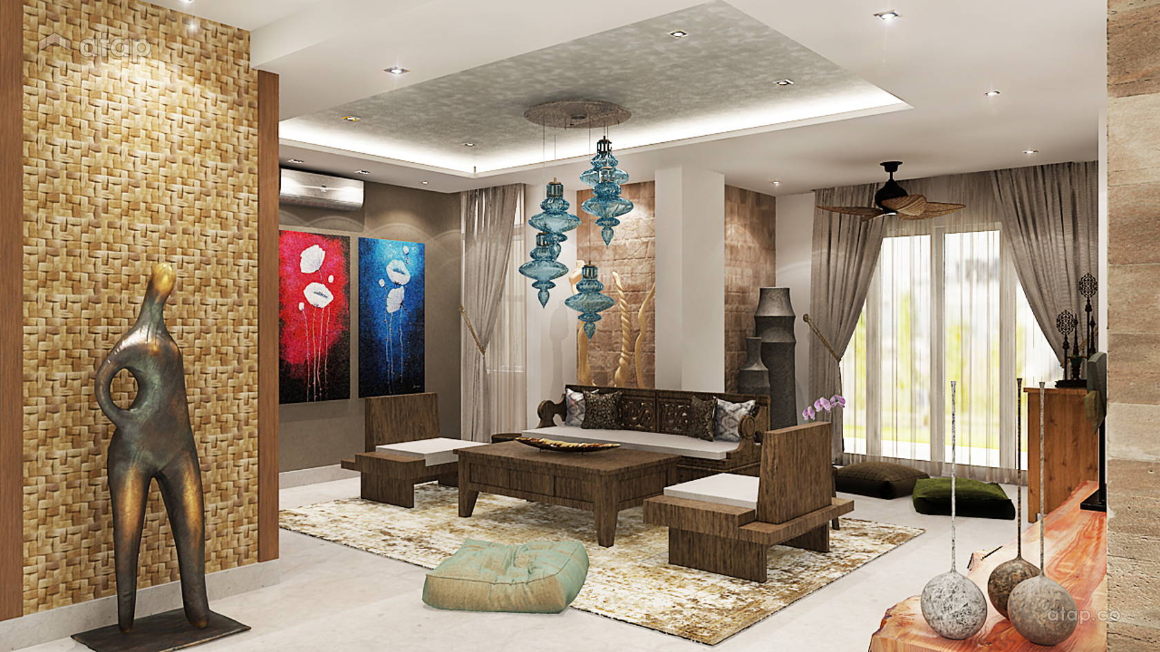 Asian Rustic Living Room semi-detached design ideas & photos Malaysia ...