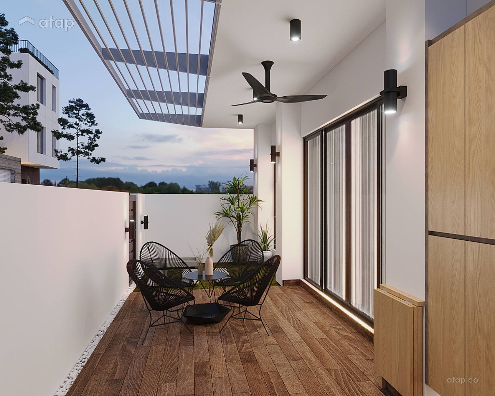 Asian Vintage Balcony Exterior semi-detached design ideas & photos ...