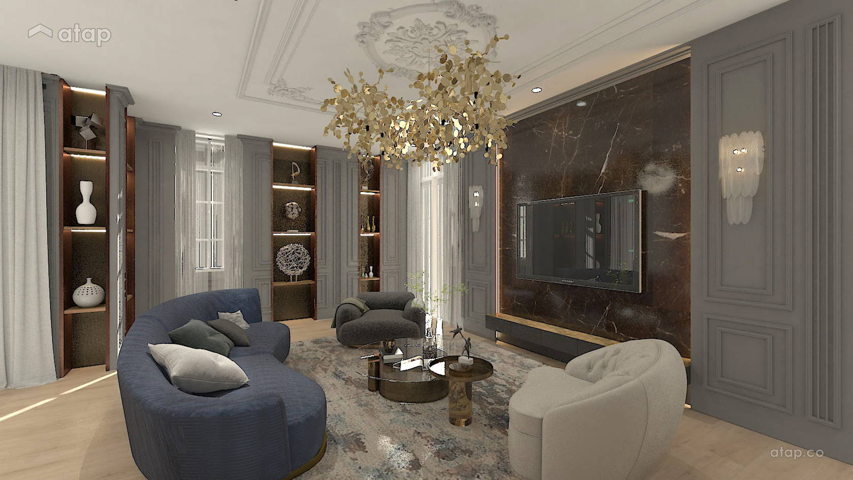 Classic Modern Family Room Living Room semi-detached design ideas ...