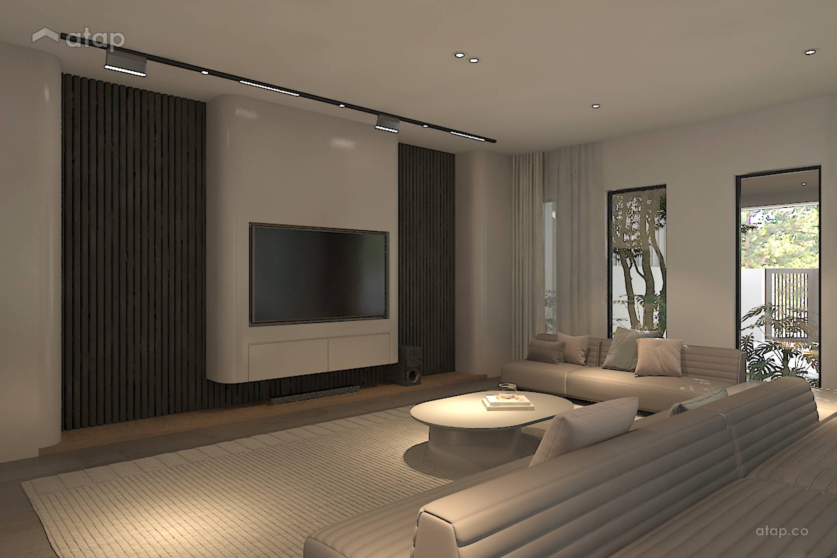 Contemporary Minimalistic Family Room Living Room semi-detached design ...