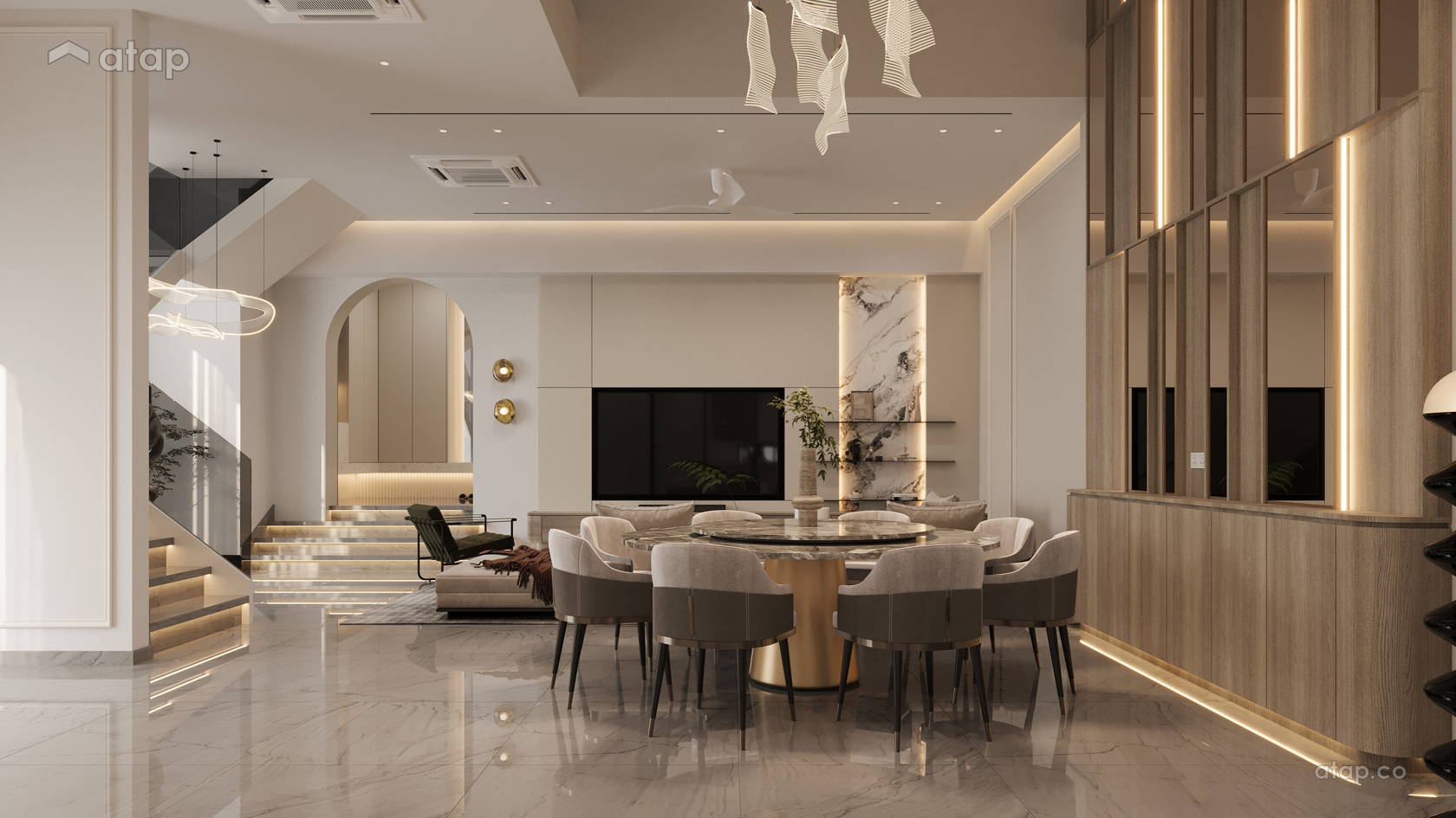 Contemporary Modern Dining Room Living Room semi-detached design ideas ...