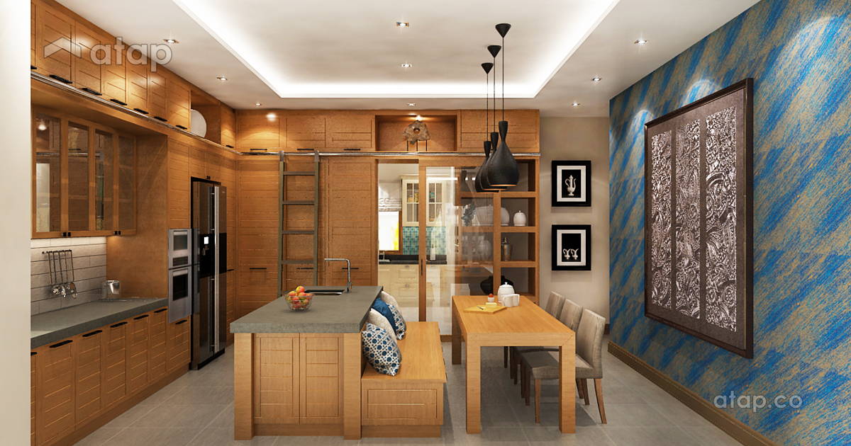 Asian Rustic Dining Room Kitchen semi-detached design ideas & photos ...