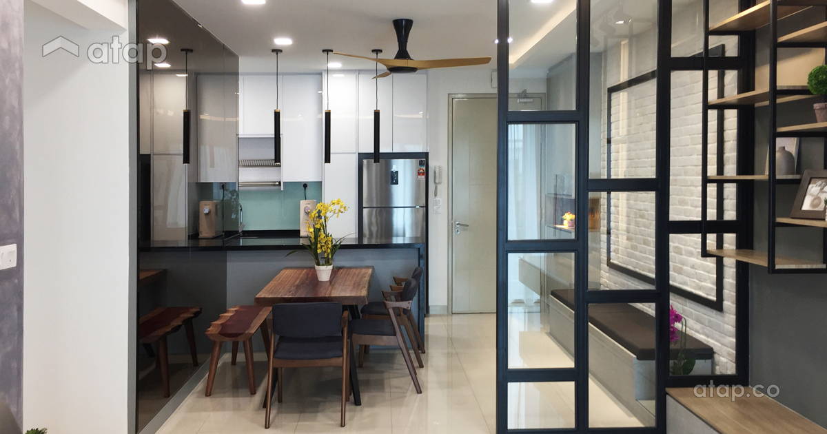 Contemporary Industrial Dining Room Living Room condominium design ...