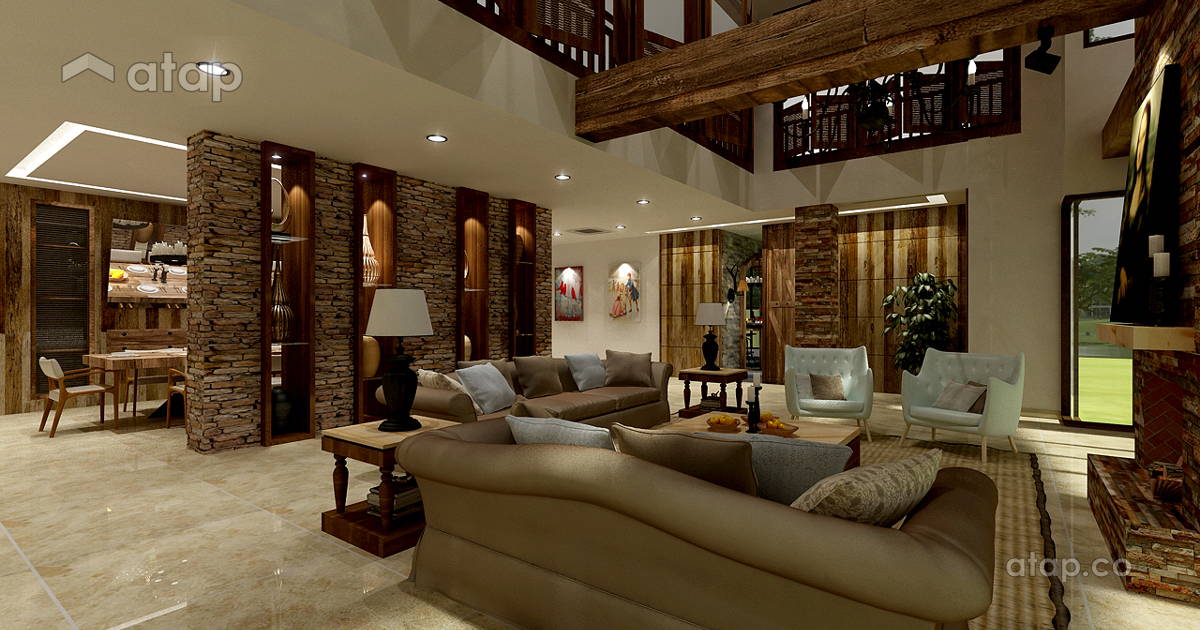 Rustic Living Room bungalow design ideas & photos Malaysia | Atap.co