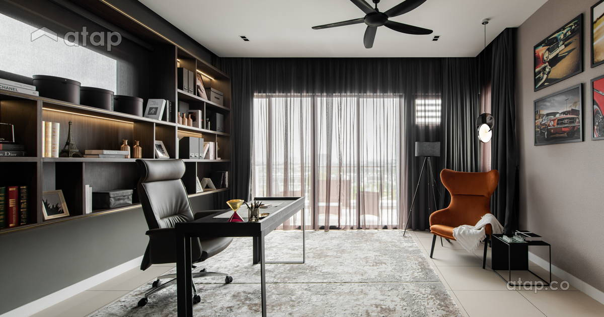 Contemporary Zen Office Study Room semi-detached design ideas & photos ...