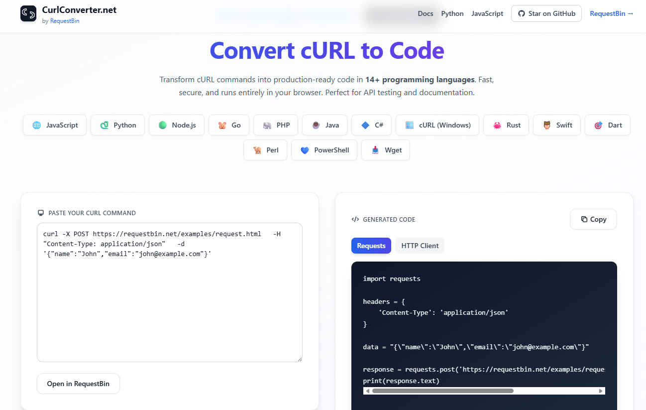 Introducing CurlConverter.net — A Fast, Private, Browser-Native cURL Conversion Tool by RequestBin