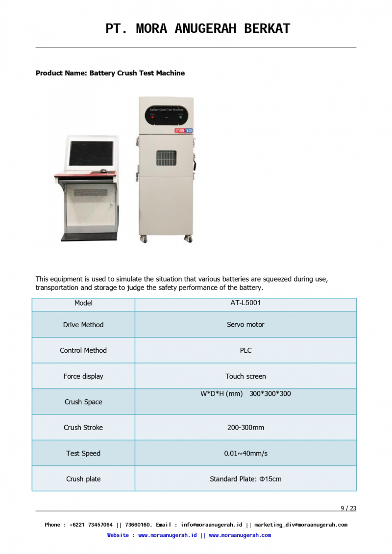 Battery Crush Test Machine - PT Mora Anugerah Berkat