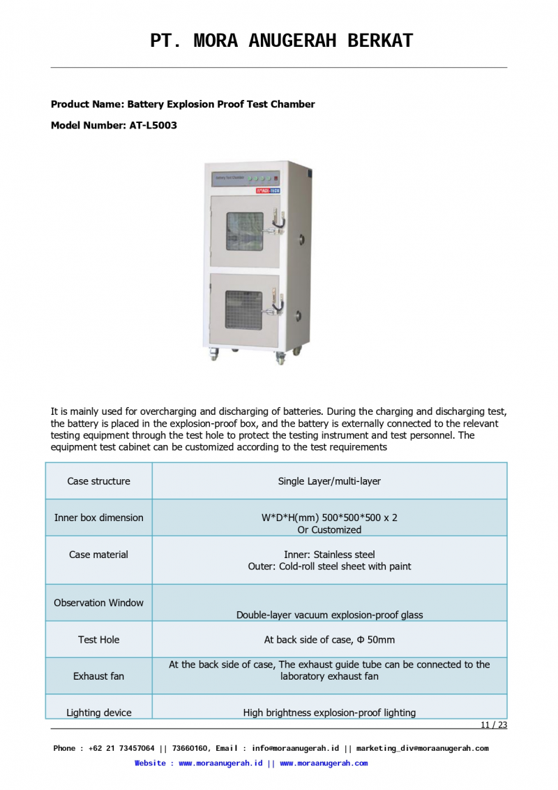 Battery Explosion Proof Test Chamber - PT Mora Anugerah Berkat