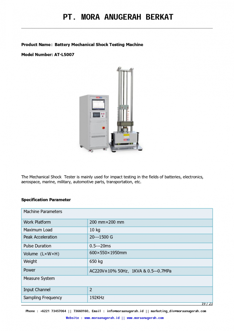Battery Mechanical Shock Testing Machine - PT Mora Anugerah Berkat