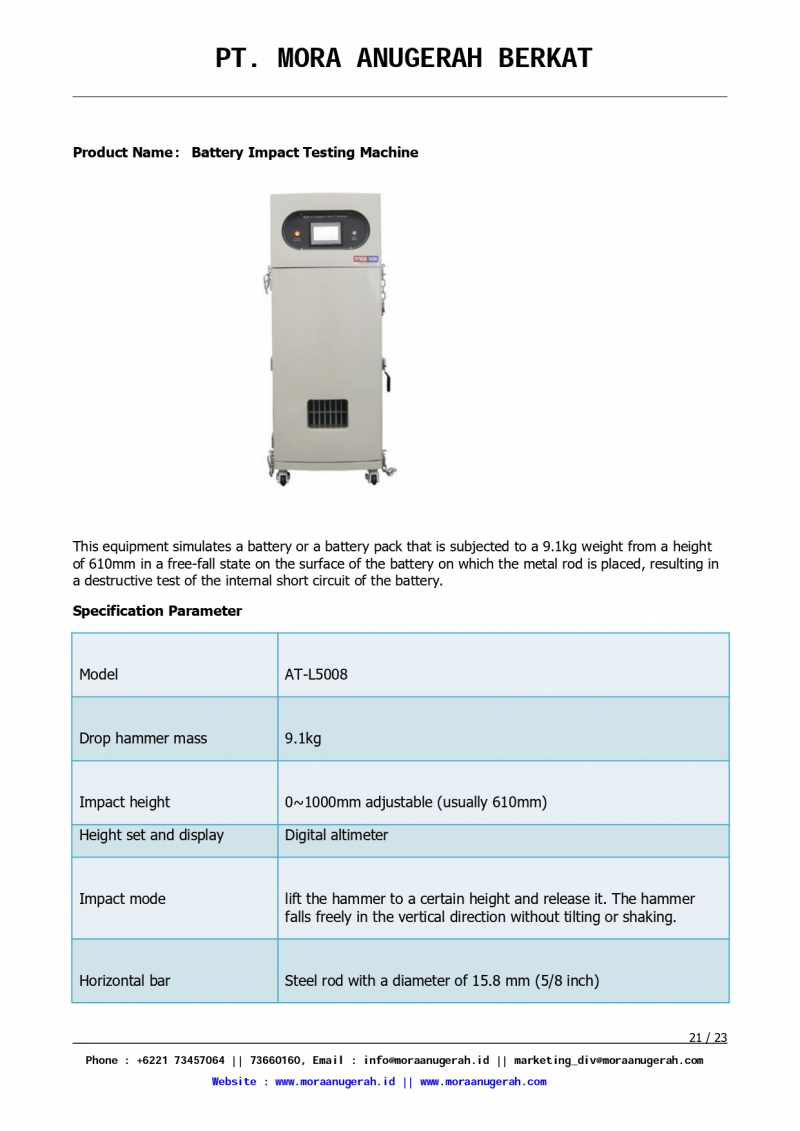 Battery Impact Testing Machine - PT Mora Anugerah Berkat