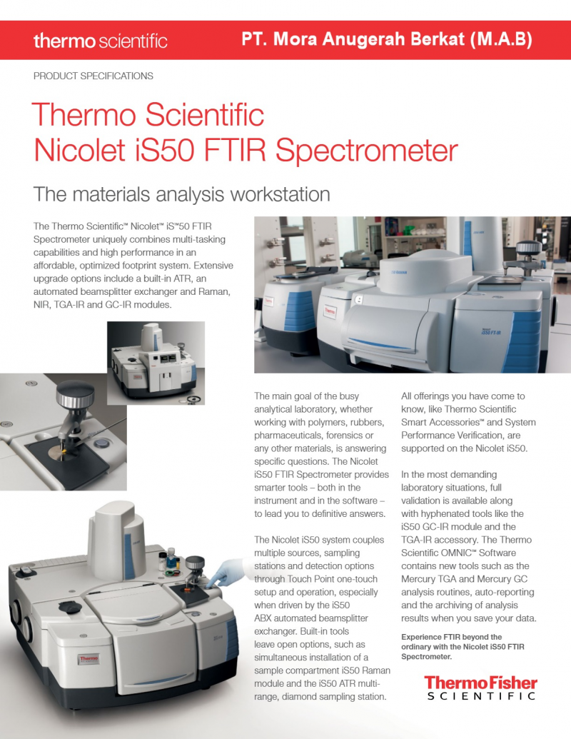 Nicolet iS50 FTIR Spectrometer - PT Mora Anugerah Berkat