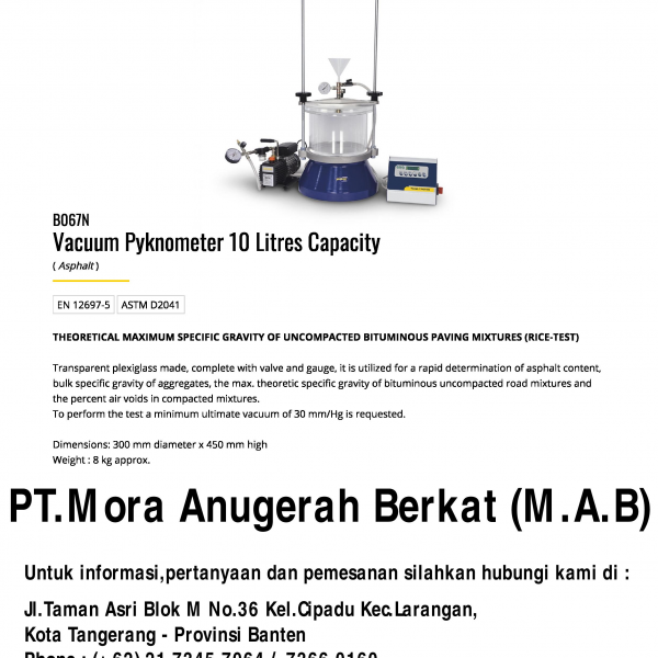 VACUUM PYKNOMETER 10 LITRES CAPACITY - PT Mora Anugerah Berkat