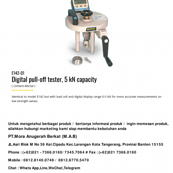 MATEST - DIGITAL PULL OFF STRENGTH TESTER 16 kN, 5 kN - PT Mora ...