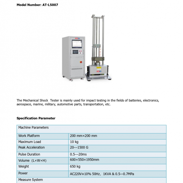 Battery Mechanical Shock Testing Machine - PT Mora Anugerah Berkat