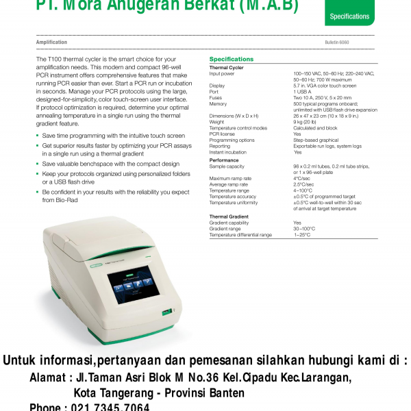 BIORAD Thermal Cycler - T100 - PT Mora Anugerah Berkat