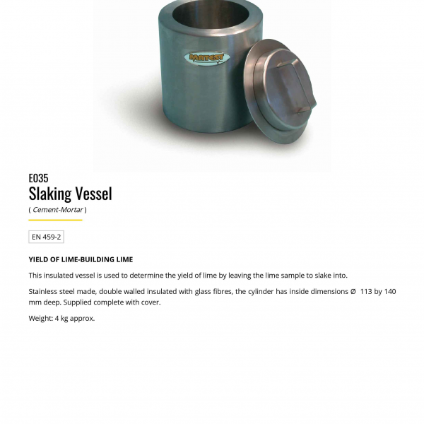 LIME TESTING REACTIVITY APPARATUS - SLAKING VESSEL YIELD OF LIME ...