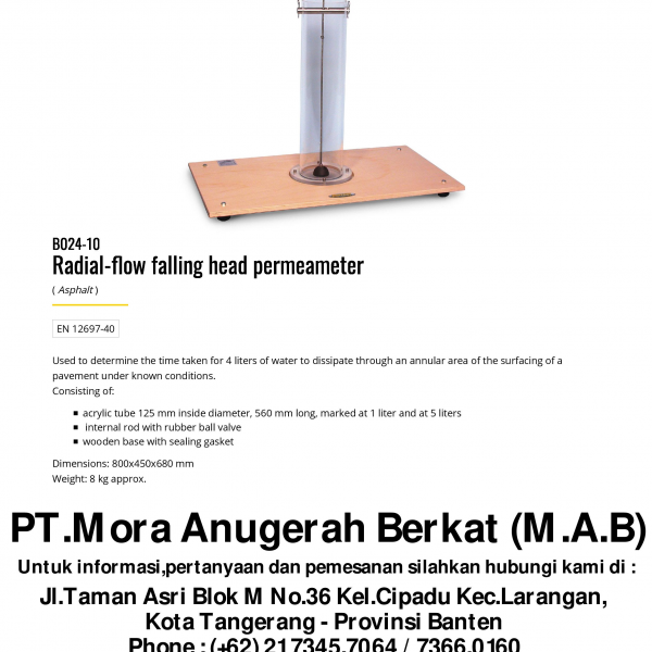 RADIAL FLOW FALLING HEAD PERMEAMETER - PT Mora Anugerah Berkat