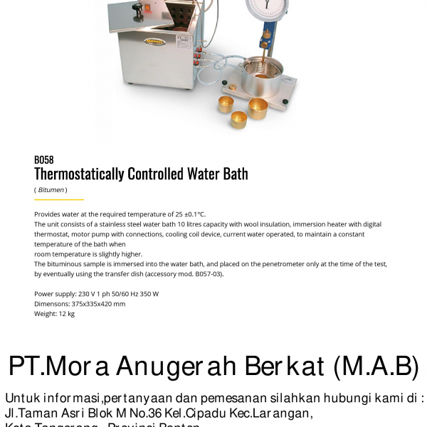 THERMOSTATICALLY CONTROLLED WATER BATH FOR PENETROMETER - PT Mora ...