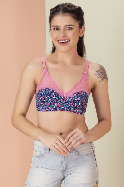 Buy Non-Padded Non-Wired Full Cup Floral Print Bra in Multicolour - 100% Cotton Online India ...