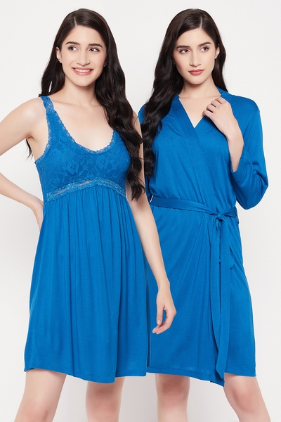 Buy Chic Basic Robe & Night Dress Set in Cobalt Blue - Cotton Online ...
