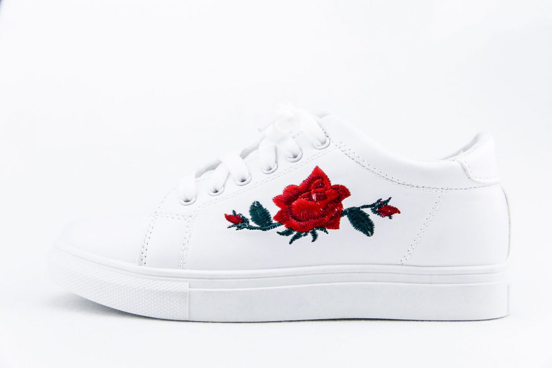 Pure Rose Blooming Embroidered Sneakers in White • Dreamscape