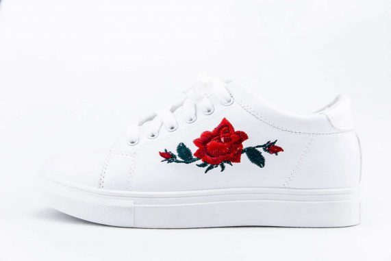 Pure Rose Blooming Embroidered Sneakers in White • Dreamscape