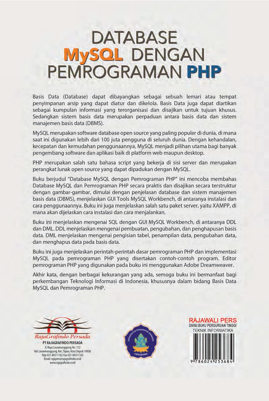 Jual Buku Database MySQL Dengan Pemograman PHP oleh Dr. Gede Indrawan ...