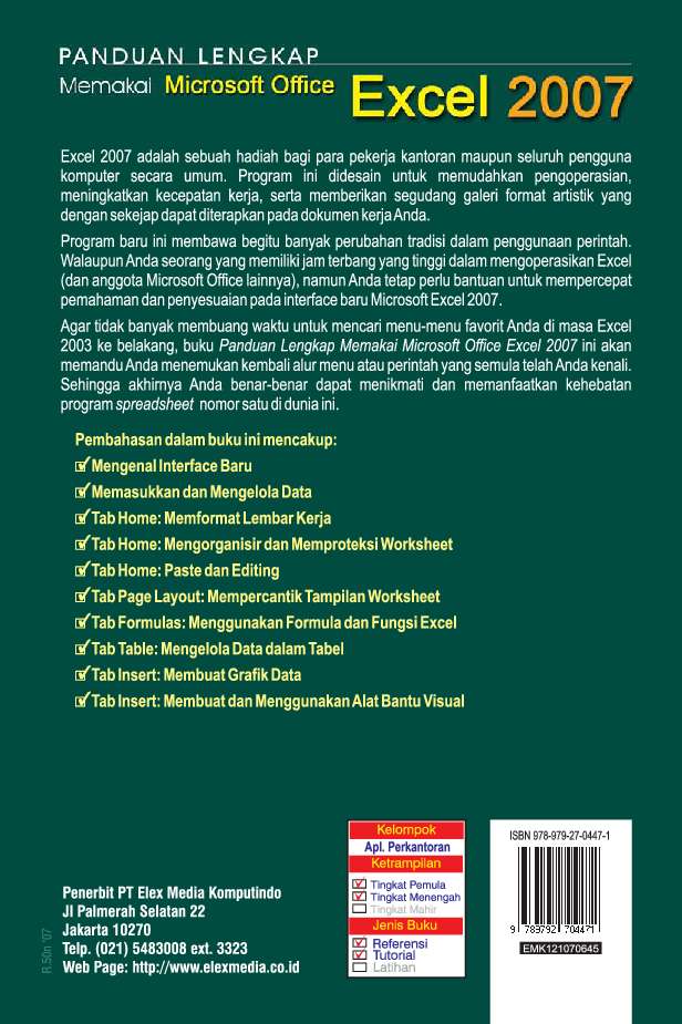 Jual Buku Panduan Lengkap Memakai Microsoft Office Excel 2007 oleh Adi Kusrianto - Gramedia ...