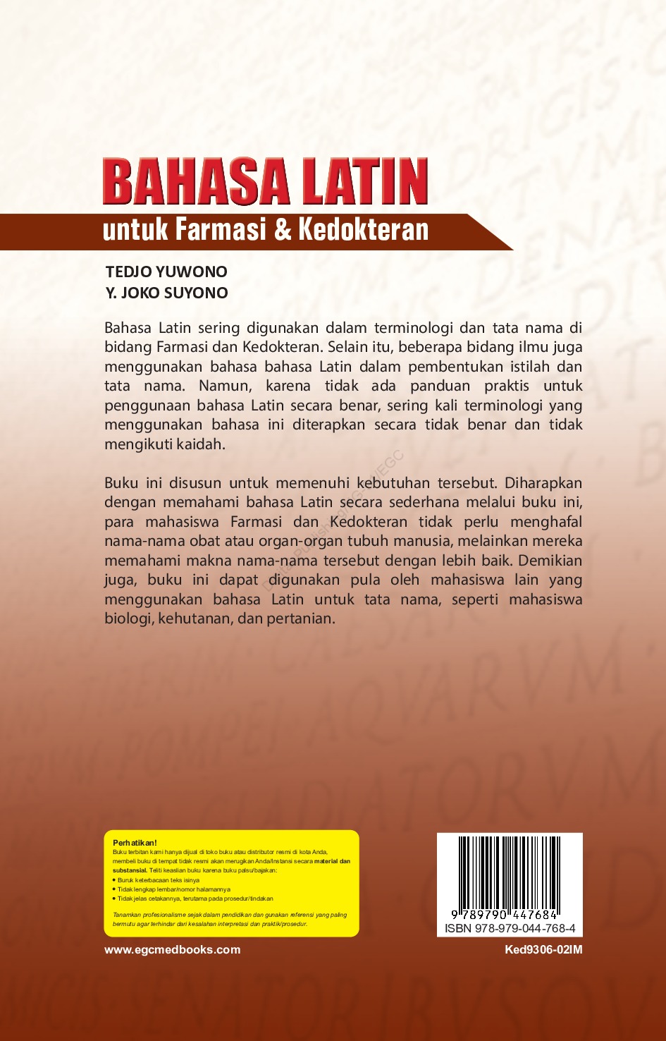 Jual Buku Bahasa Latin Untuk Farmasi & Kedokteran oleh Tedjo Yuwono ...