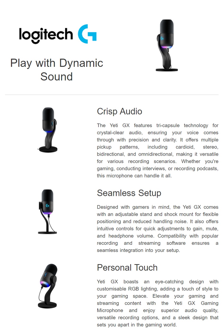 Logitech Yeti GX Dynamic RGB Gaming Microphone - Black (000571 ...