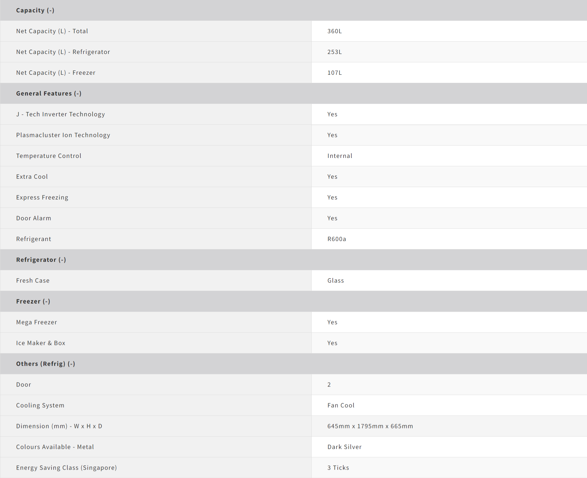 Sharp SJ-RF36E-DS (Net 360L) 2-Door Refrigerator | Harvey Norman Singapore