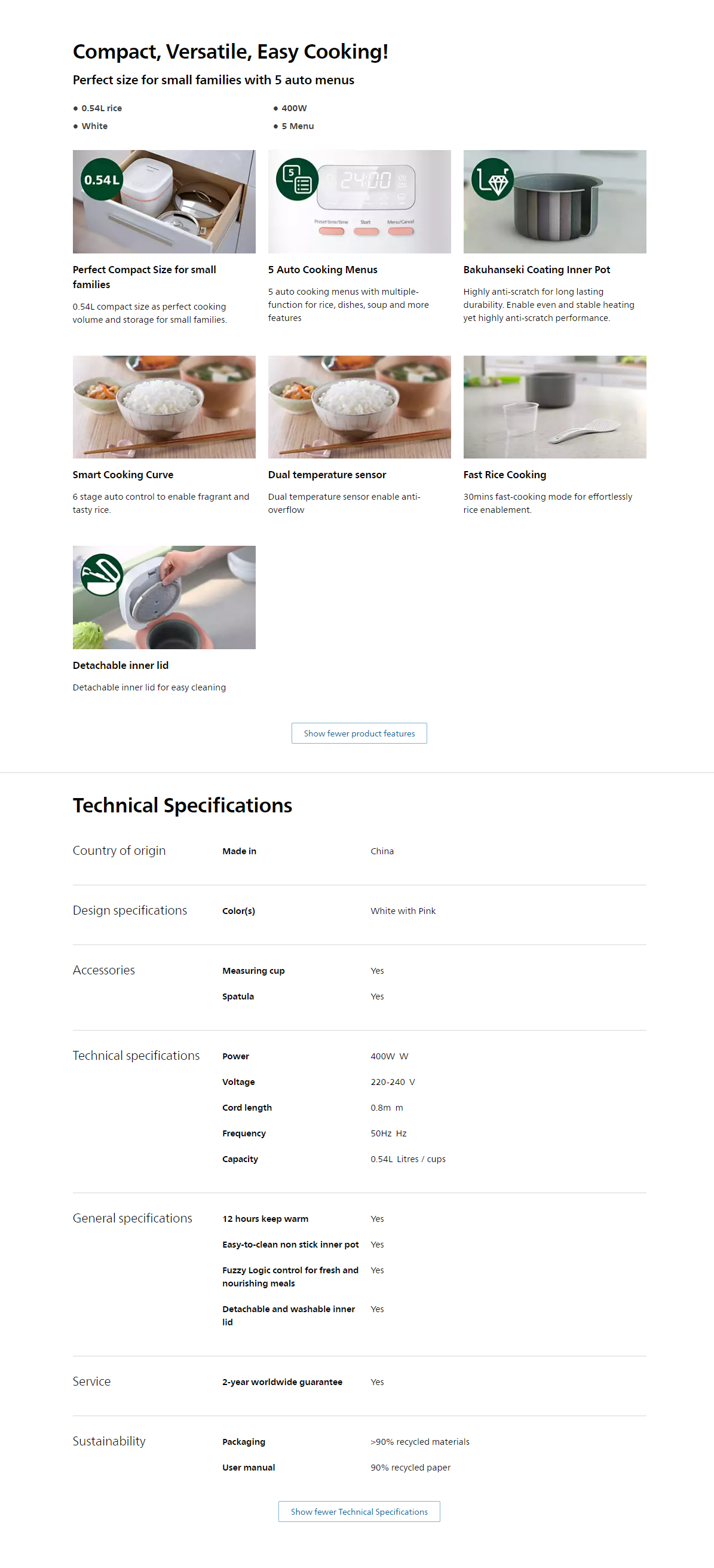 Philips HD3064 0.54L Series 3000 Mini Rice Cooker | Harvey Norman Malaysia