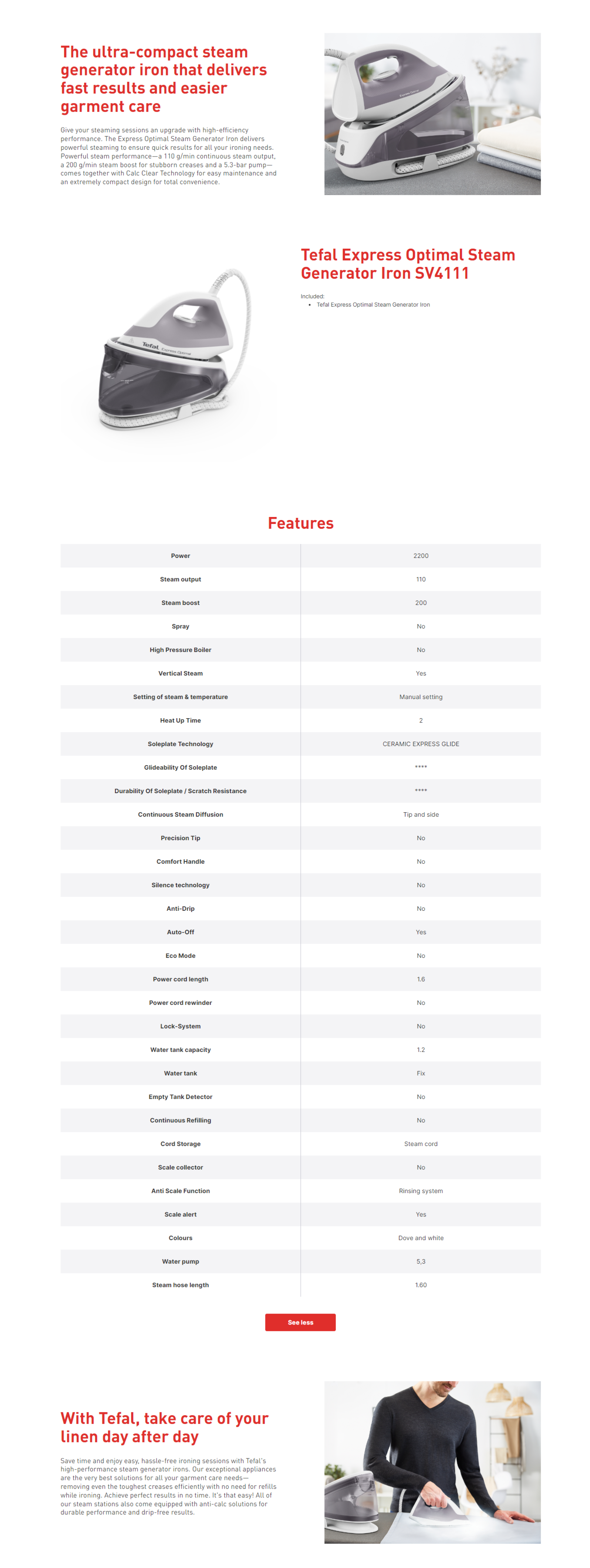 Tefal SV4111 Express Optimal Steam Generator Iron (SV4111M0) | Harvey ...