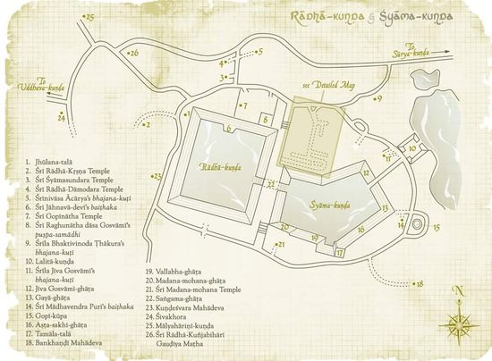 Checkout Map of Radha Kund, Goverdhan to Visit important leela sthalis.
