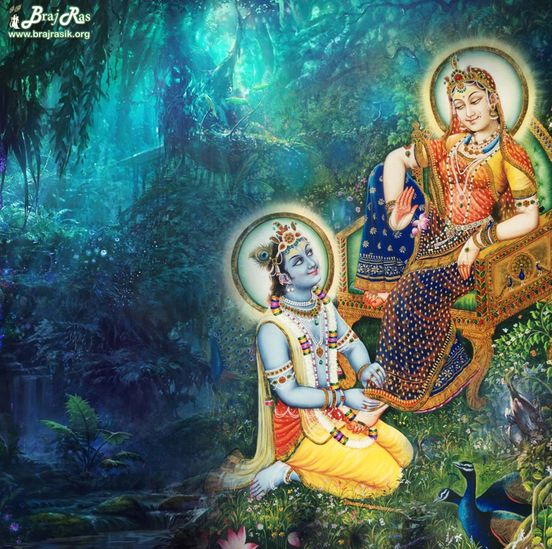 Shri Krishn serving the lotus feet of Shri Radha at the bowers of ...